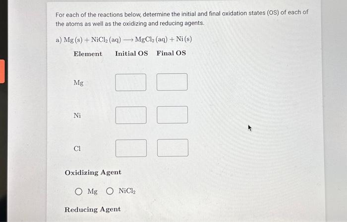 Solved For each of the reactions below, determine the | Chegg.com