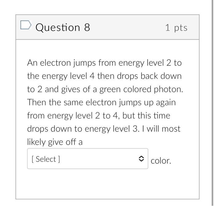 Solved Question 8 1 pts An electron jumps from energy level | Chegg.com