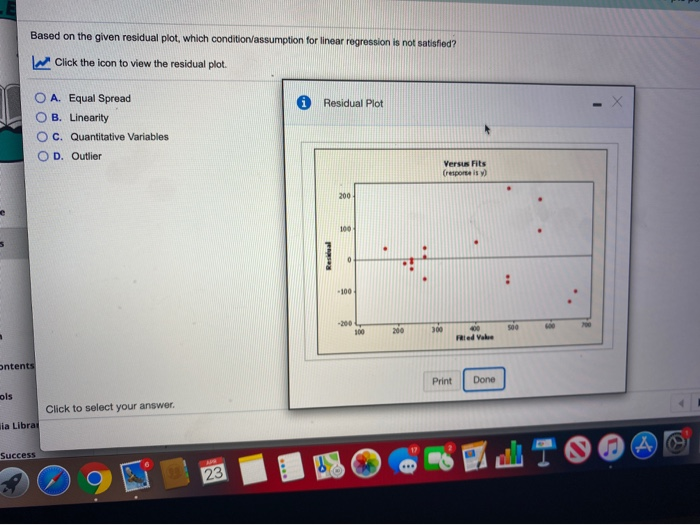 Solved Based on the given residual plot, which | Chegg.com