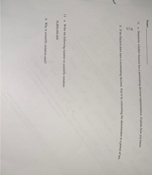 Solved 12. a. Determine whether fraction has a terminating | Chegg.com
