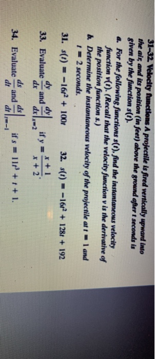 Solved 31-32 Velocity functions A projectile is fired | Chegg.com