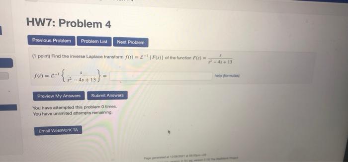 Solved HW7: Problem 4 Next Problem Previous Problem Probler | Chegg.com