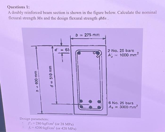 Solved Questions 1: A doubly reinforced beam section is | Chegg.com