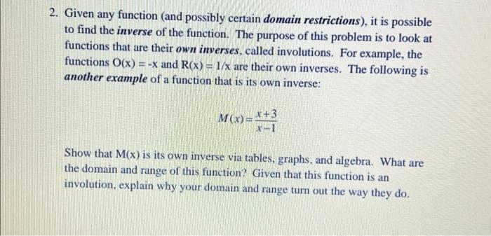 Solved 2. Given any function (and possibly certain domain | Chegg.com