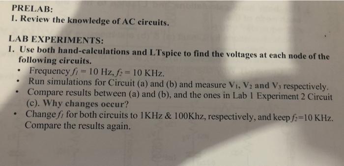 Solved PRELAB: 1. Review the knowledge of AC circuits. LAB | Chegg.com