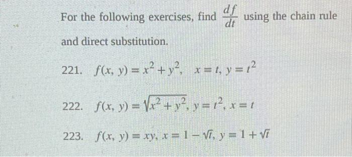 Solved For the following exercises, find dtdf using the | Chegg.com