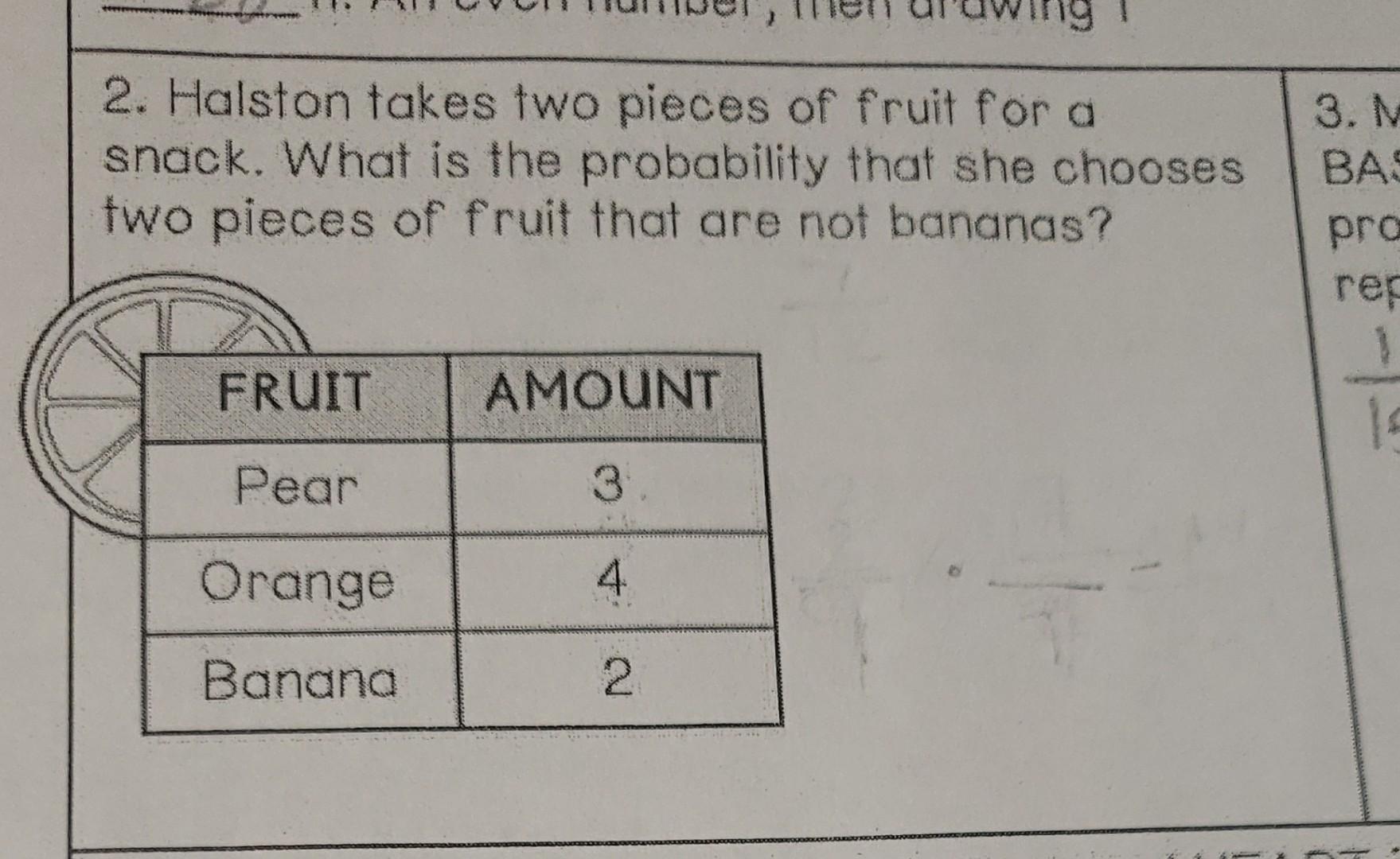 Solved 2. Halston takes two pieces of fruit for a snack. | Chegg.com