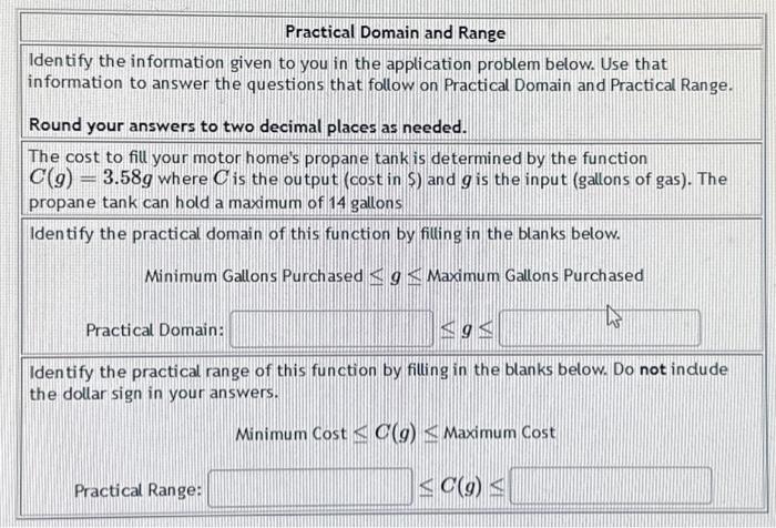 Solved Practical Domain and Range Identify the information | Chegg.com