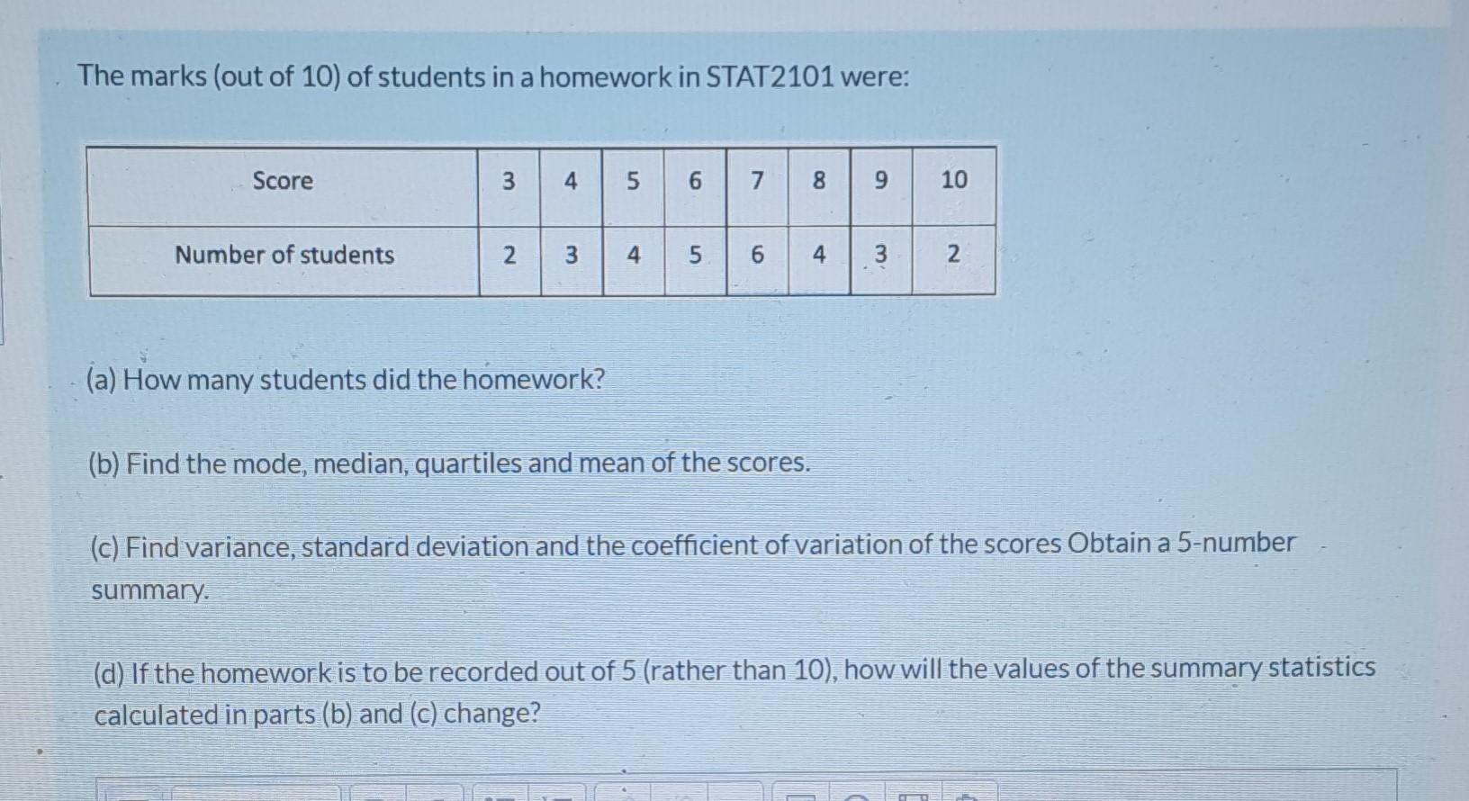 Solved The marks (out of 10) of students in a homework in | Chegg.com