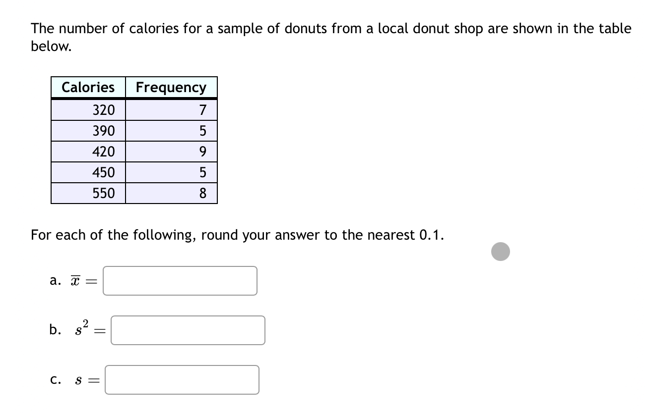 Solved The number of calories for a sample of donuts from a | Chegg.com