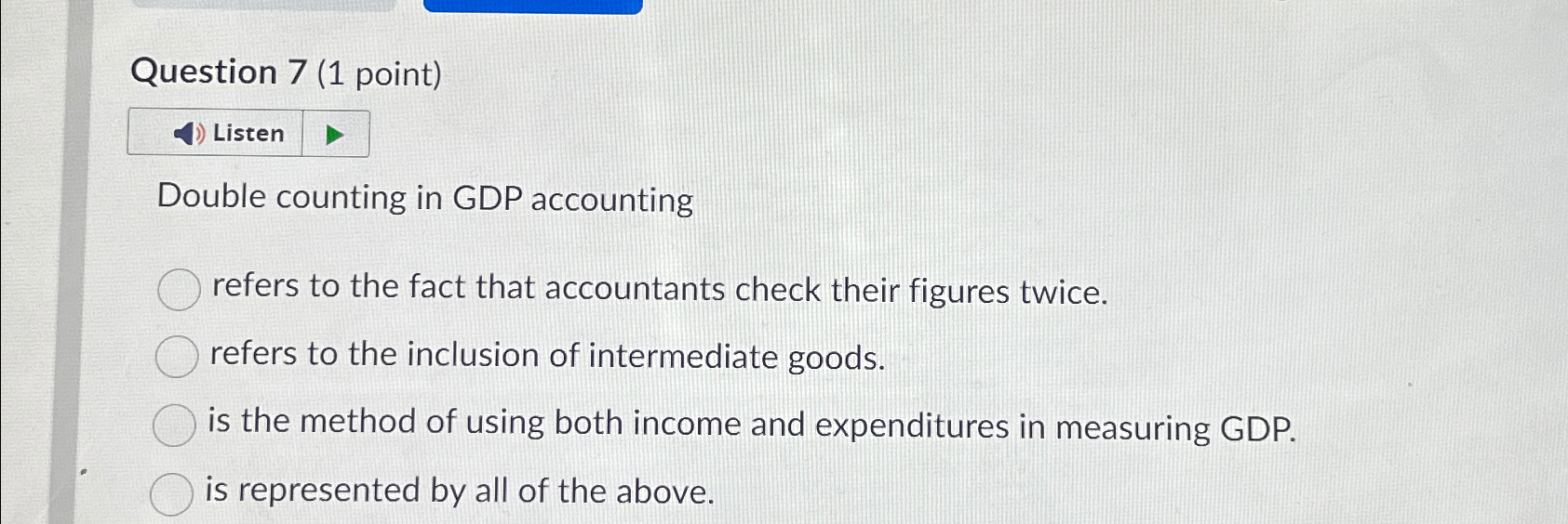 Solved Question 7 (1 ﻿point)Double counting in GDP | Chegg.com