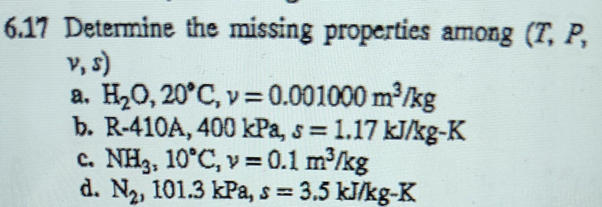Solved 6.17 Determine the missing properties among (T,P, | Chegg.com