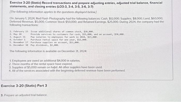 Solved Exercise 3-20 (Static) Record transactions and | Chegg.com