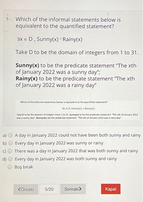 Solved 5. Which of the informal statements below is | Chegg.com