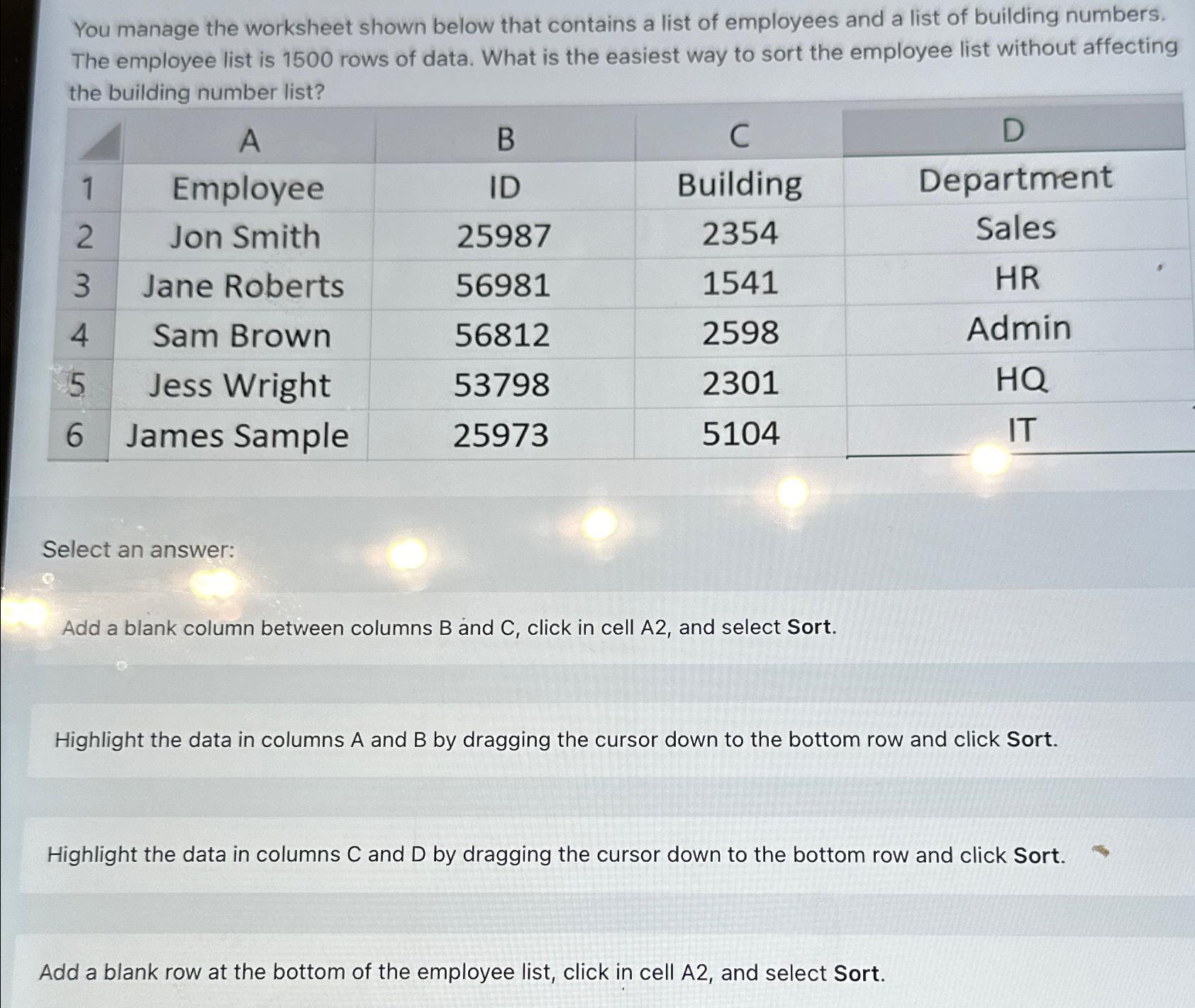 Solved You manage the worksheet shown below that contains a | Chegg.com