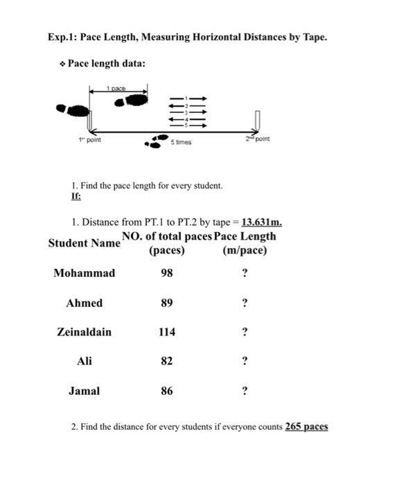 Solved Exp.1: Pace Length, Measuring Horizontal Distances by | Chegg.com