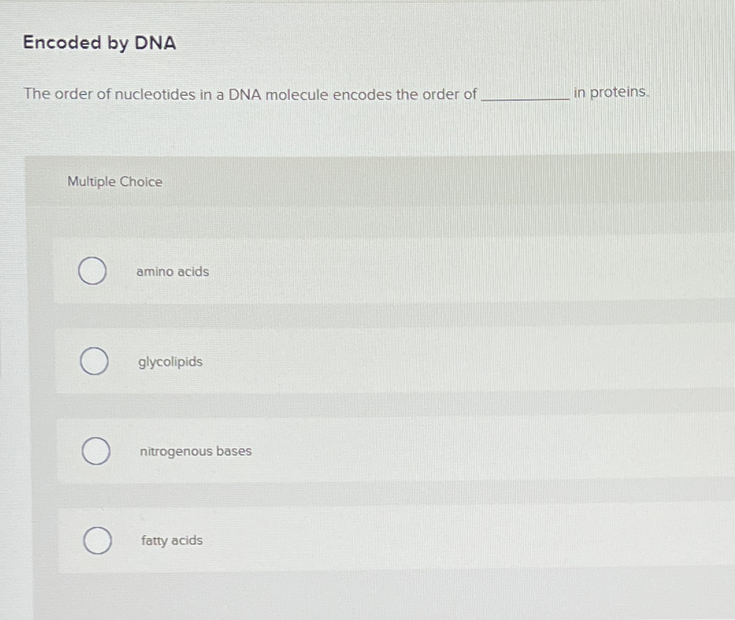Solved Encoded by DNAThe order of nucleotides in a DNA | Chegg.com