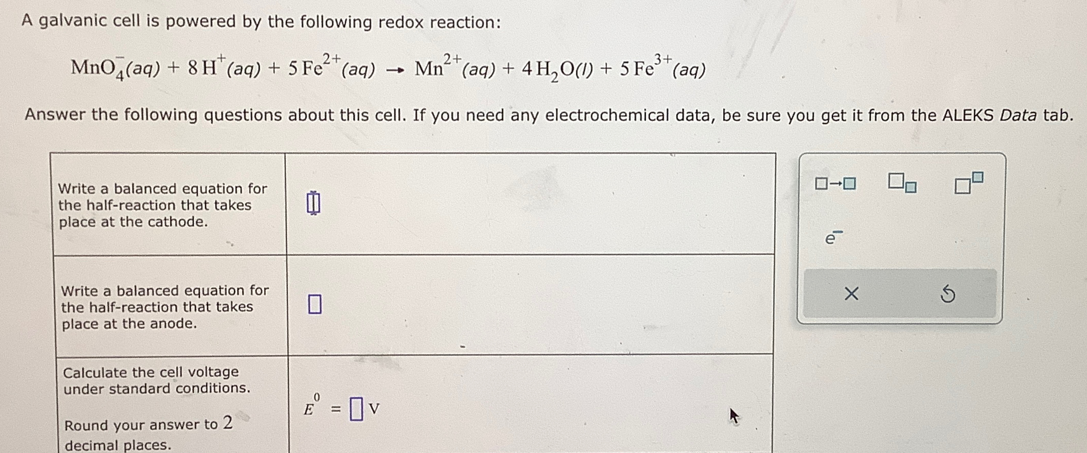 Solved A galvanic cell is powered by the following redox | Chegg.com