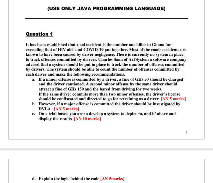 Solved Use Only Java Programming Language Question 1 It 