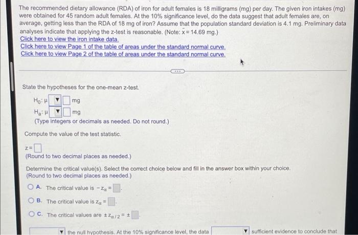 Solved The recommended dietary allowance (RDA) of iron for | Chegg.com