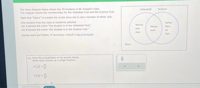 Solved The Venn diagram below shows the 10 students in Mr. | Chegg.com