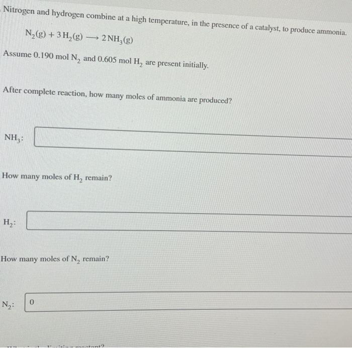 Solved Nitrogen and hydrogen combine at a high temperature, | Chegg.com