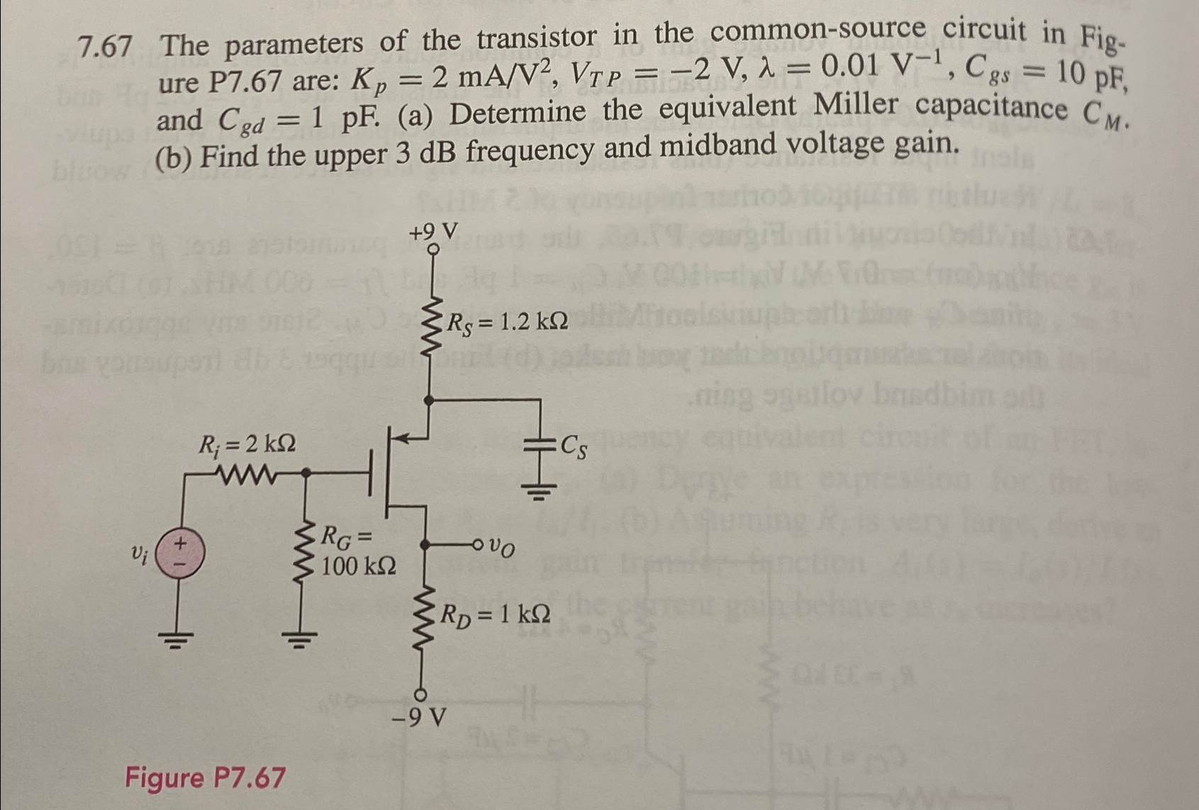 Solved 7.67 ﻿The parameters of the transistor in the | Chegg.com