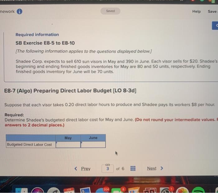 Solved mework i Saved Help Save Required information SB | Chegg.com Solved mework i Saved Help Save Required information SB | Chegg.com