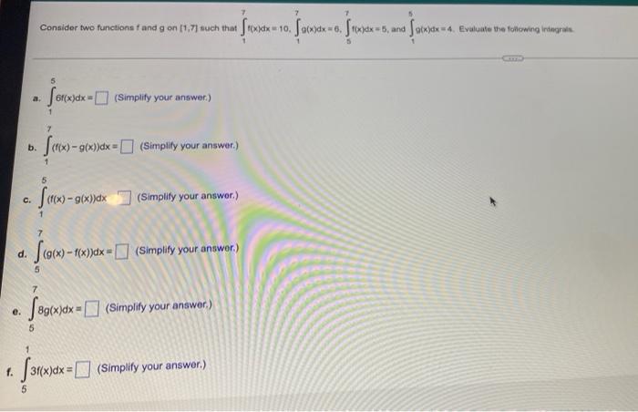 Solved d. e. C. 5 Consider two functions f and g on [1,7] | Chegg.com