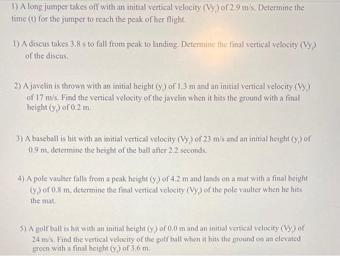 Solved 1) A long jumper takes off with an initial vertical | Chegg.com