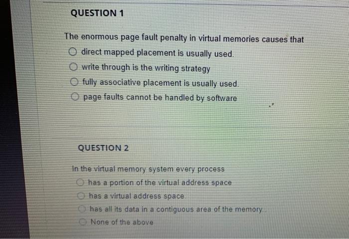 Solved The enormous page fault penalty in virtual memories | Chegg.com