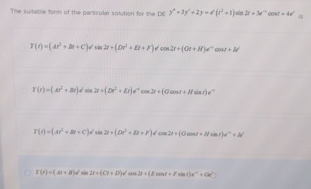 The suitable form of the particular solution for the | Chegg.com