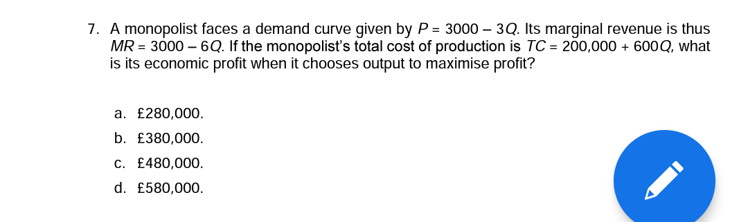 Solved 7. A monopolist faces a demand curve given by | Chegg.com
