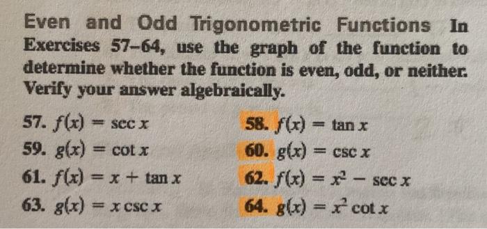 Solved Even and Odd Trigonometric Functions In Exercises | Chegg.com