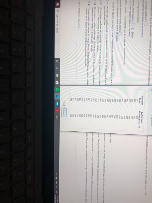 Solved The accompanying table shows the average SAT Man and | Chegg.com