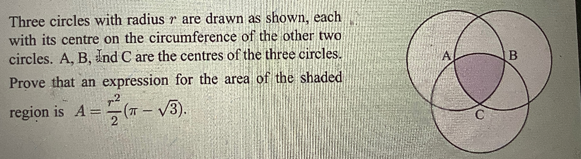 Solved Three circles with radius r ﻿are drawn as shown, each | Chegg.com