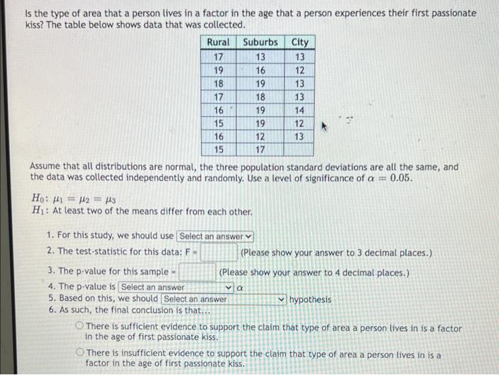 Solved Is the type of area that a person lives in a factor | Chegg.com