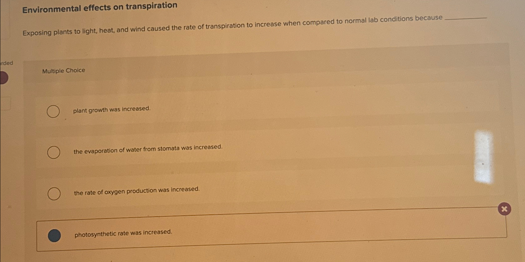 Solved Environmental effects on transpirationExposing plants | Chegg.com