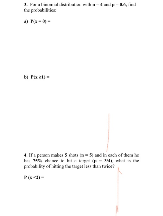 Solved 3. For a binomial distribution with n = 4 and p = | Chegg.com