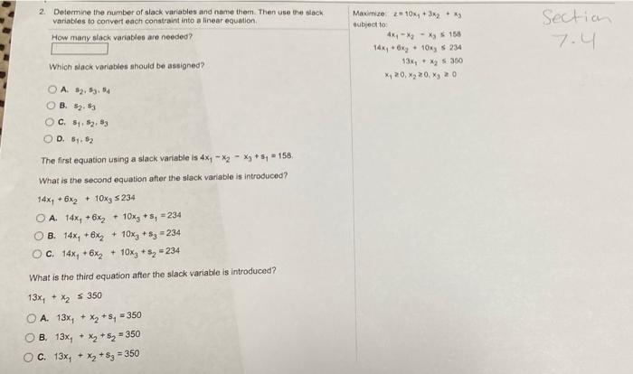 Solved 2. Determine the number of slack variables and name | Chegg.com
