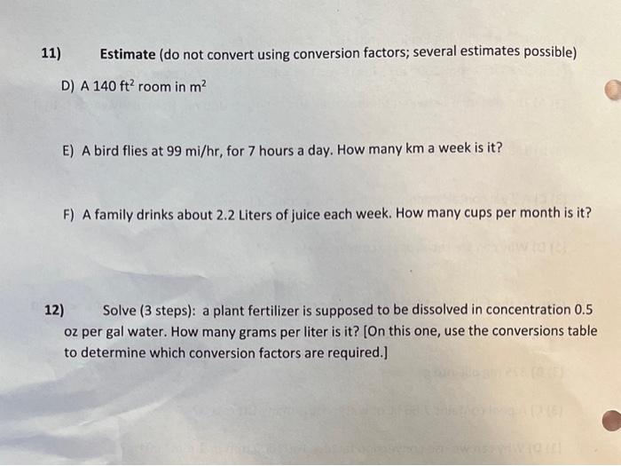 Solved D) A 140ft2 room in m2 E) A bird flies at 99mi/hr, | Chegg.com