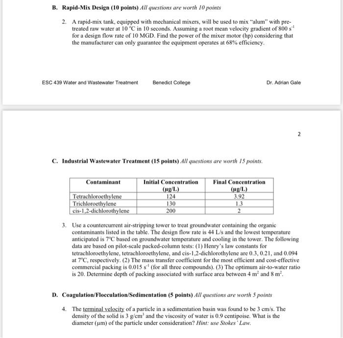 Solved B. Rapid-Mix Design (10 points) All questions are | Chegg.com