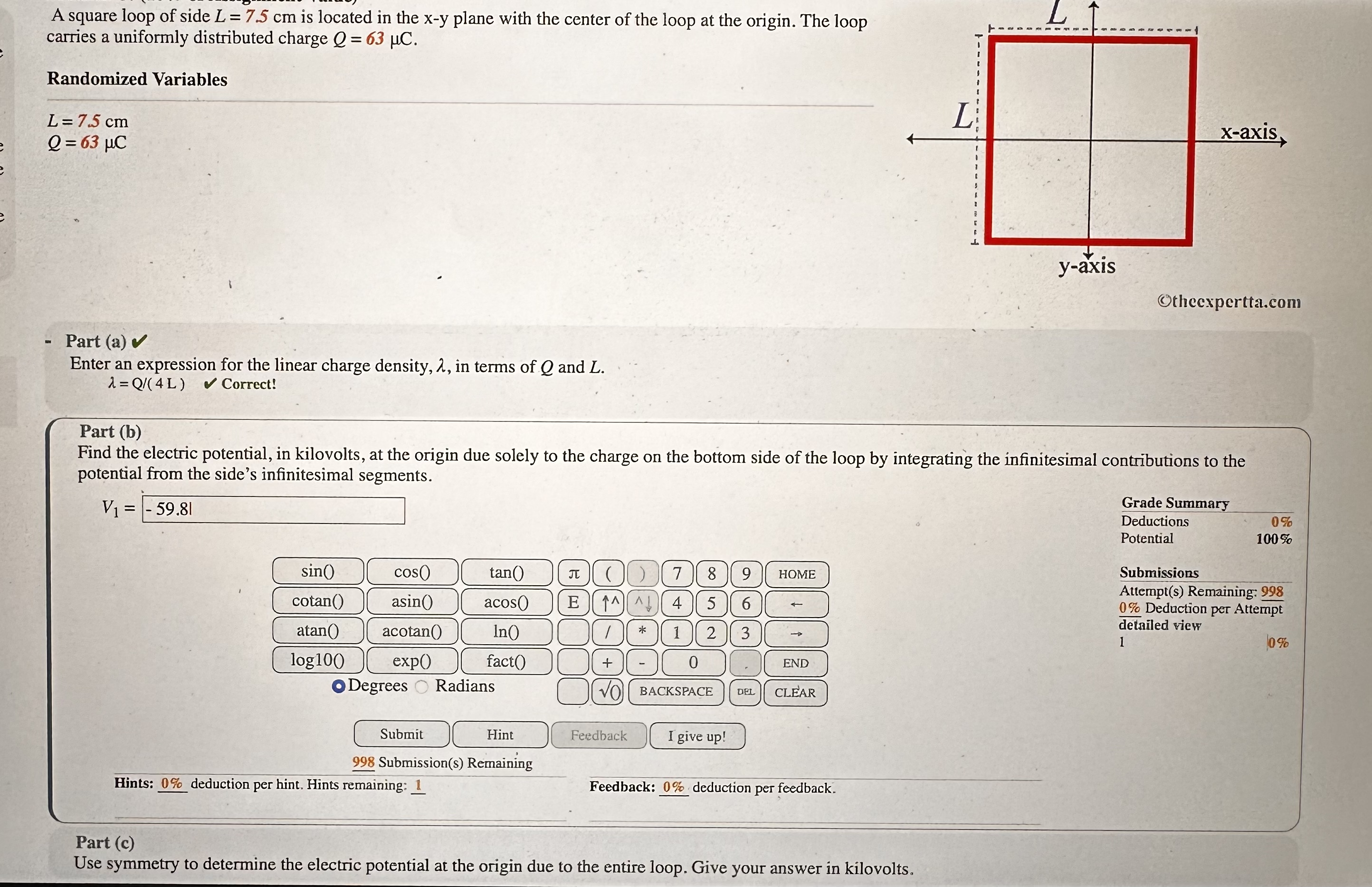 Solved A square loop of ﻿side L = 7.5 cm is ﻿located in ﻿the | Chegg.com