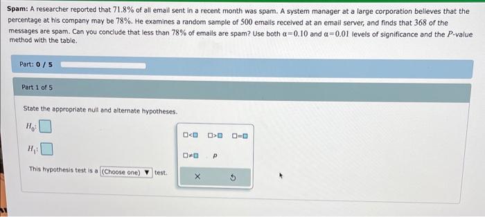 Solved Spam: A researcher reported that 71.8% of all email | Chegg.com