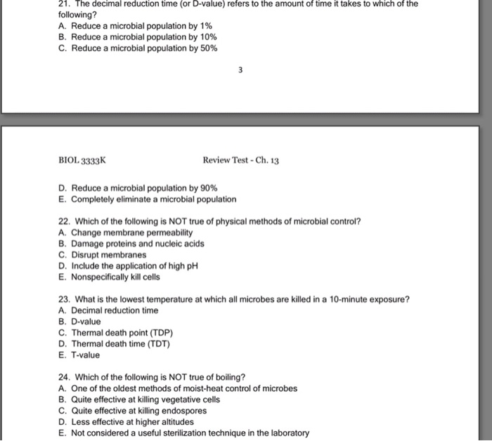 Solved 21. The decimal reduction time (or D-value) refers to | Chegg.com