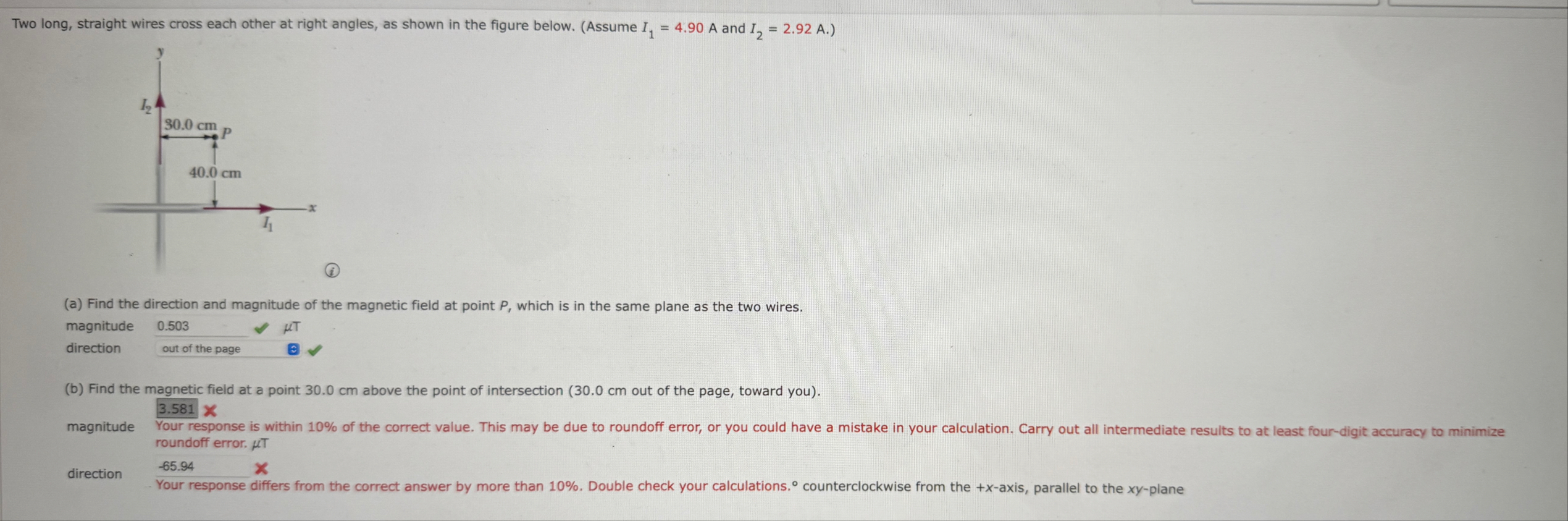 Solved Two long, straight wires cross each other at right | Chegg.com