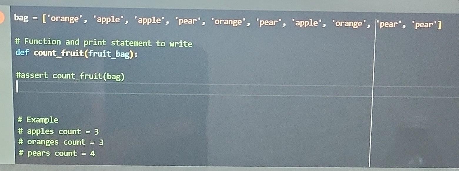 Solved Write a function count_fruit that receives a list of | Chegg.com