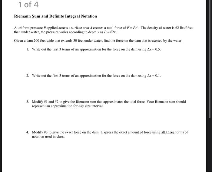 Solved Riemann Sum and Definite Integral Notation A uniform | Chegg.com