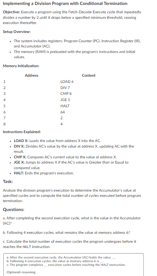 Solved Implementing a Division Program with Conditional | Chegg.com
