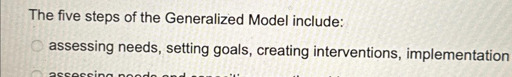 Solved The five steps of the Generalized Model | Chegg.com